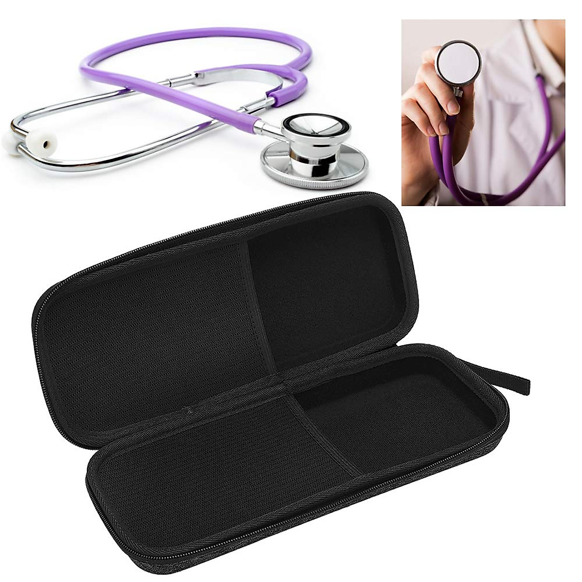 xuuyuu Stethoscope Organizer,Shockproof Stethoscope EVA Storage Case Portable Stethoscope Travel Carrying Bag With Inner Mesh Pocket For Stethoscope (Black)