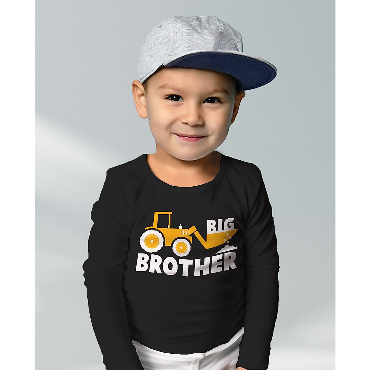 Tractor Big Brother Shirt Baby Reveal Sibling Boy Kids Long Sleeve T-Shirt 3T Black