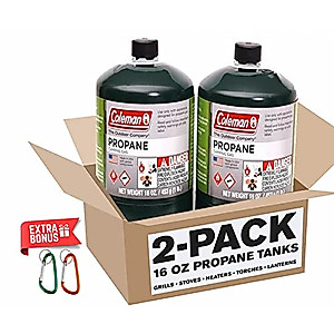 Propane Tank 2 Pack with Golden Lion Bonus: 2 Carabiner Clips, Green, 16oz