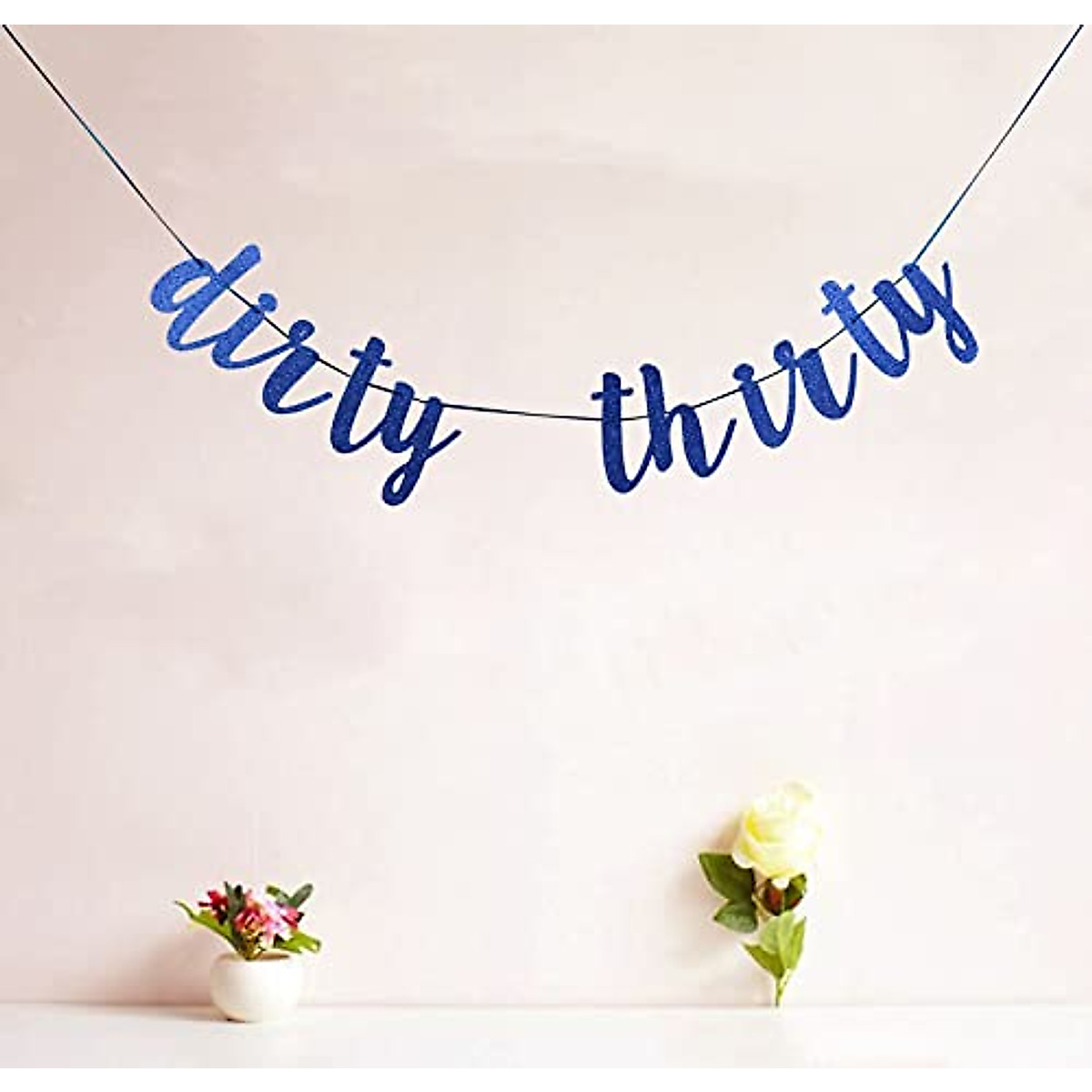 StarsGarden Blue Glitter Dirty Thirty Banner - 30th Birthday Decorations for Him - Happy 30th Birthday - 30 Birthday Decorations for Men - Dirty 30 Birthday Party Supplies