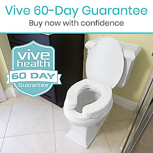 Vive Toilet Seat Cushion 2-Inch High Density Foam - Toilet Raised Donut Easy Clean Portable Cushioned Pad Bathroom Attachment - Elongated Raiser - Comfort, Support for Handicap, Adults, Tailbone Pain