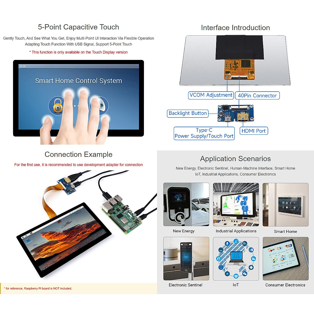 waveshare 7inch IPS Integrated Display Compatible with Raspberry Pi 4B/3B+/3B/2B/B+/A+/Zero/Zero W/WH/Zero 2W Supports Jetson Nano and Windows PC 1024 × 600 Resolution No Touch with Accessories