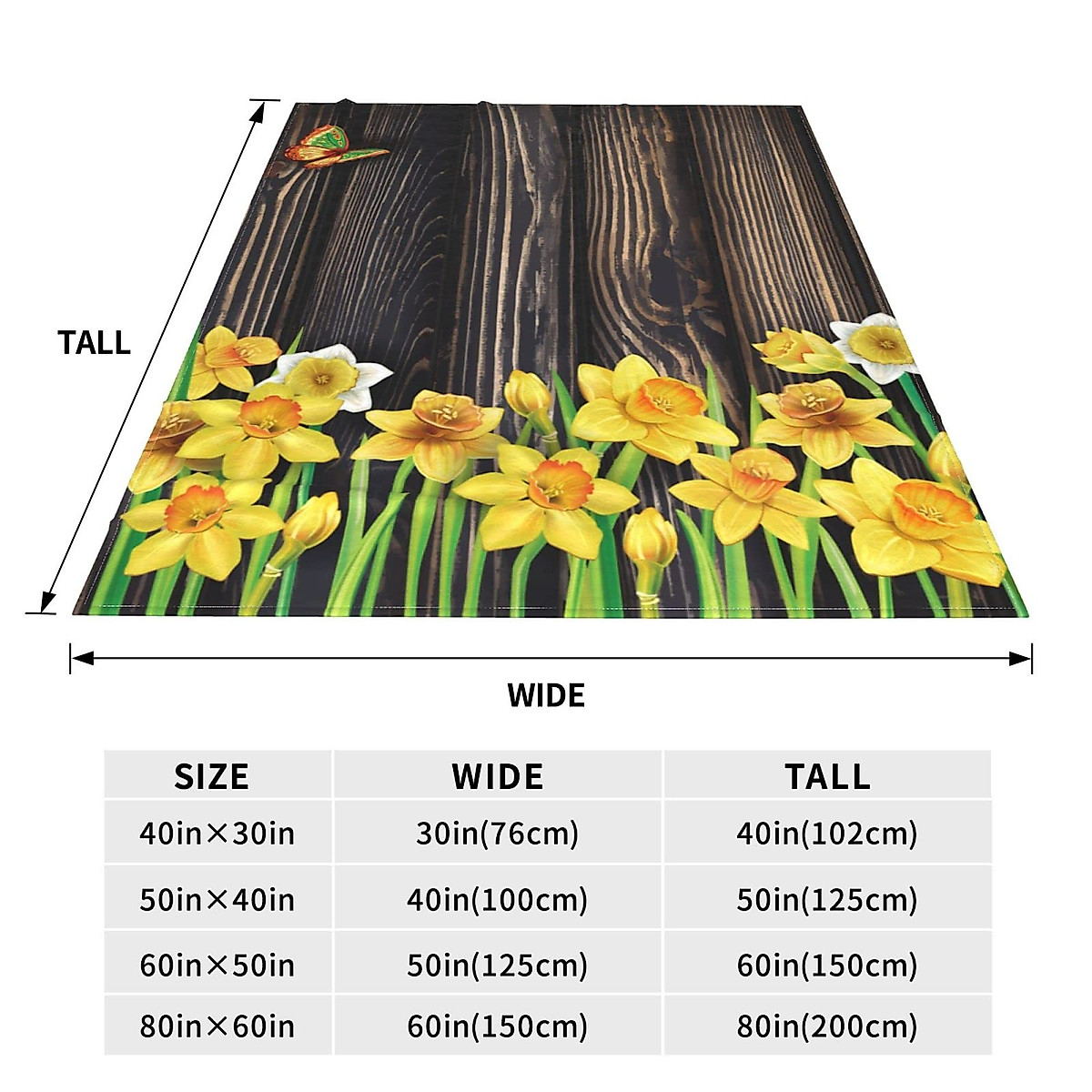 Oplp Spring Flowers Daffodils Throw Blanket for Bed Sofa Couch Wooden Background Fleece Blankets Lightweight Soft Cozy 50"x40"