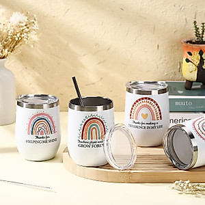 10 Pack Teacher Gifts Mug Bulk Boho Rainbow Wine Tumbler Thank You for Being Awesome Stainless Steel Tumbler with Lids Straws and Brushes Insulated Coffee Tumbler for Woman Teacher Present, 12 oz