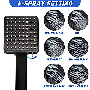 Welan Shower Head With Handheld,6 Spray Types Black Shower Head With 1.5M Hose,Shower Head High Pressure With Holder,Shower Head With Pressure Increase For Higher Water Pressure Rain Shower