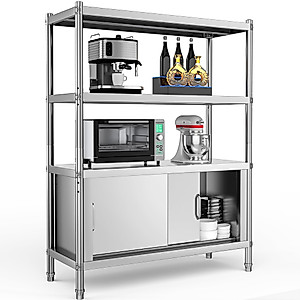 YITAHOME NSF Stainless Steel Shelves, 48"*18"*60" 4 Tier Storage Shelf with Cabinet, Heavy Duty Shelving for Kitchen Garage Office Restaurant Warehouse, 201 Bright Silver