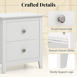 Giantex White Nightstand, Modern 2 Drawers Night Stand with Handles, Sofa Side Table with Sturdy Legs for Small Spaces, College Dorm, Kids’ Room, Wooden Bedside Table for Bedroom, White (1)