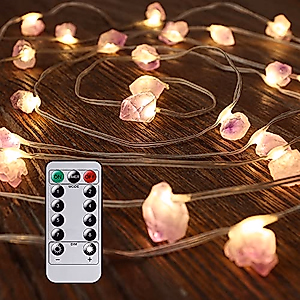 LUSHARBOR Crystal String Lights Indoor Battery Operated, Natural Fluorite String Lights, Amethyst Raw Stones Decorative Lights 9.8ft 30 LEDs String Lights for Bedroom Party Christmas Wedding Decor