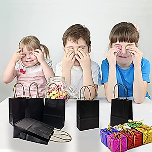 Szehap Mini Black Gift Bags, 50 Pack 4.2 x 2.7 x 5.7 Inch Small Black Paper Bags with Handles Kraft Paper Party Favor Bags