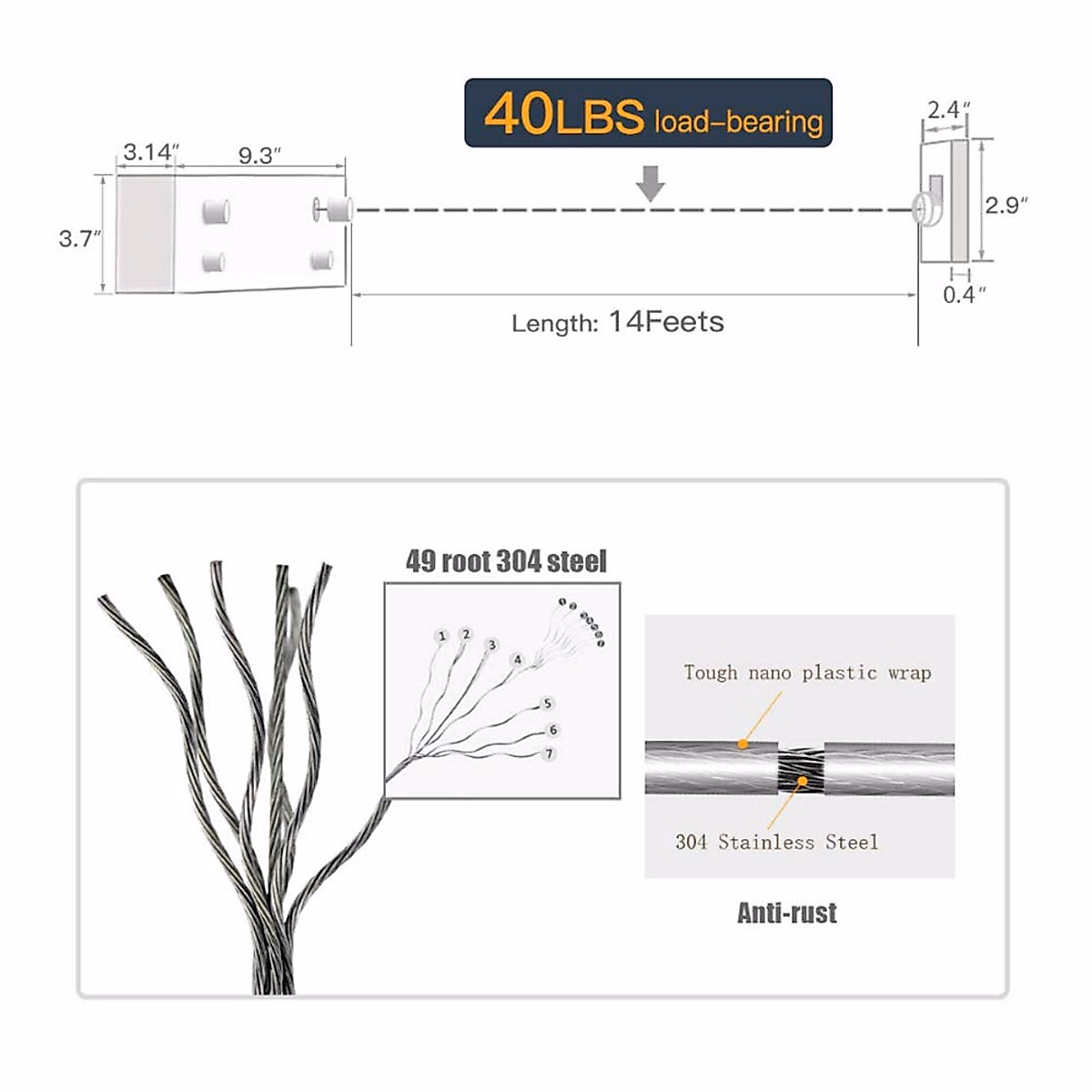 BAKALA Retractable Clothesline Indoors Laundry Line with Adjustable Stainless Steel Double Rope,Wall Mounted Space-Saver Drying Line for Balcony,Bathroom,13.8 Feets Clothes Line(Grey)