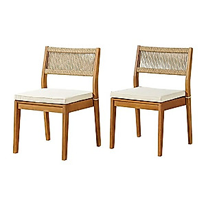 Alaterre Furniture Patio Dining Chairs - Set of 2 Weather-Resistant Stackable Outdoor Chairs with Fade-Proof Cushions - for Deck, Porch, or Sunroom
