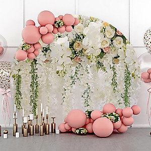 Renaiss 7x7ft White Flowers Round Backdrop Cover for Photoshoot Man Woman Portrait Rose Floral Wall Circle Photography Background Wedding Baby Shower Newborn Birthday Party Decor Photo Booth Props