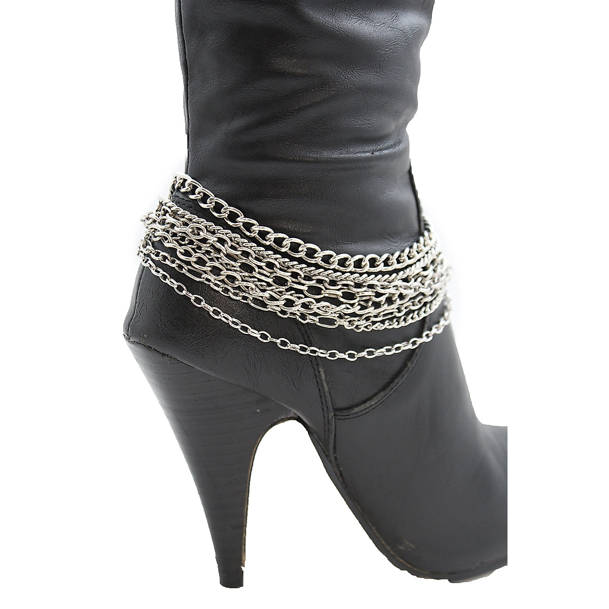 TFJ Women Western Fashion Jewelry Boot Chain Bracelet Silver Metal Shoe Multi Strands Classic Bling Charm