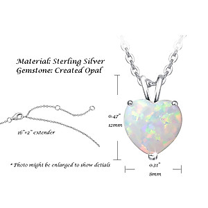 FANCIME October Birthstone Necklace Sterling Silver Created Fire Opal Heart Necklace October Birthday Gifts Fine Jewelry for Women 16+2 inch