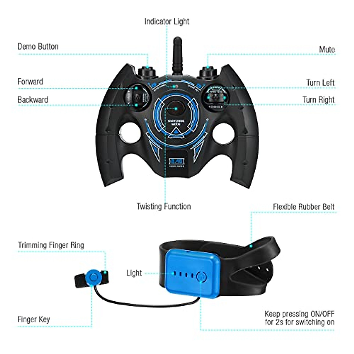 Powerextra RC Stunt Car Toys for 6-12 Year Old Kids - Big Size 4WD Remote Control Car - Gesture Sensor - Double Sided Rotating RC Car - Lights, Music - Perfect for Boys & Girls' Birthday