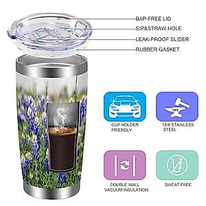 Jesmacti 20Oz Drink Tumbler Bunch Texas Bluebonnets Blue Purple Flowers Springtime Insulated Tumblers Travel Mug for Dorm