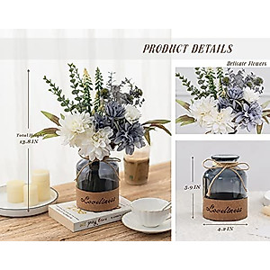 MEGLORYA Fake Flowers Blue White Hydrangea Artificial Flowers with Vase, Farmhouse Coffee Table Decor, Faux Silk Flowers for Home Dining Table Decorations, Boho Bathroom Plant Decor