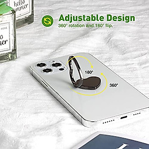 Sparkling Love Heart Phone Ring Holder Stand, 2 Pack 360 Degree Rotation Finger Ring Kickstand with Polished Metal Phone Grip for Magnetic Car Mount, Smartphone Accessories(Black)