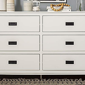 Walker Edison Traditional Simple Wood Accent Entryway Console Sideboard Living Room Storage Shelf, 6 Drawer, White