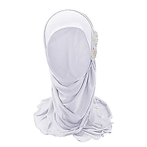 Girls Hijab Head Wrap Muslim Turban Islamic Scraf One Piece Shawls with Flowers