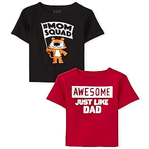 The Children's Place Baby Boys and Toddler Short Sleeve Graphic T-Shirts, 2 Pack, Mom Squad/Like Dad, 2T US