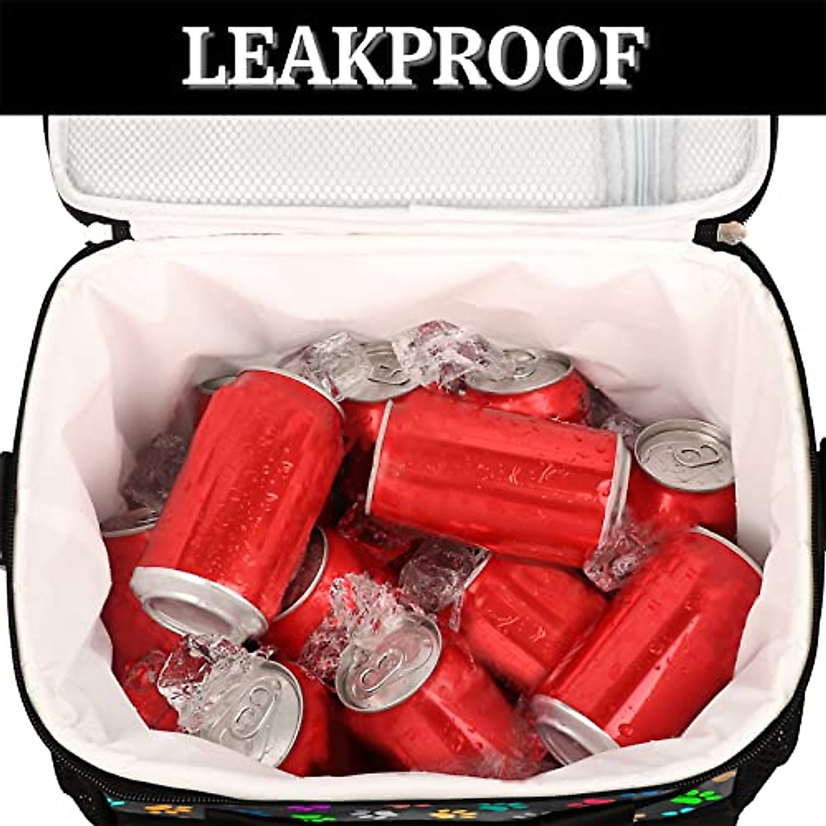 Insulated Lunch Bag, Colorful Dog Paw Print Reusable Lunch Box Leakproof Cooler Tote Bag Large Lunchbox Freezable Lunch Bag with Adjustable Shoulder Strap for Women Men Picnic Work Beach