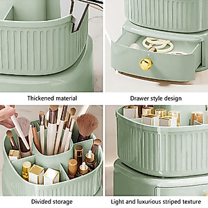 DASITON Stackable Makeup Organizer,Makeup Brush Holder With 360°Rotating Makeup Organizer Tray,Cosmetic Holder Shelf(Green)