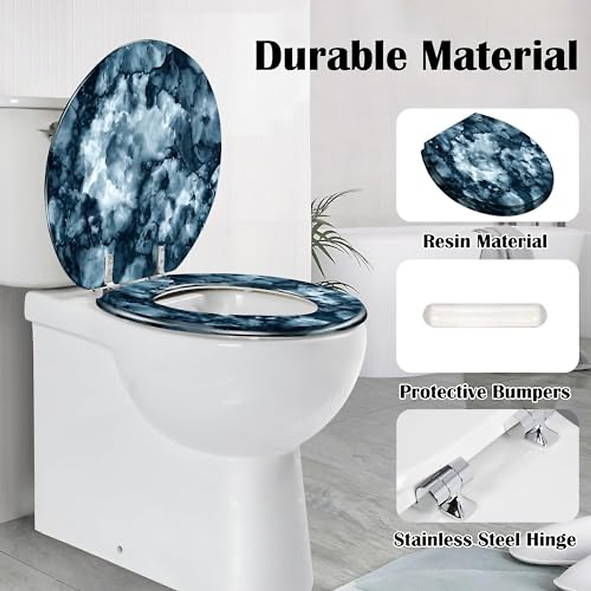 Round Toilet Seat Marble stone texture Abstract mottled grunge texture pattern wall old Resin Toilet Seat Quietly Slow Close with Quick-Release Hinges Toilet Seat with Cover Easy to Clean Install