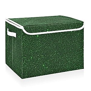 CaTaKu Emerald Green Glitter Storage Bins with Lids and Handles, Fabric Large Storage Container Cube Basket with Lid Decorative Storage Boxes for Organizing Clothes