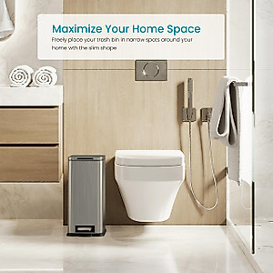 Home Zone Living 4.4 Gallon Slim Kitchen Trash Can, Stainless Steel, Step Pedal, 16.7 Liter