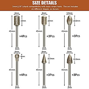 Diamond Drill Grinding Bit Set, Stone Carving Rotary Tools Polishing Kits Diamond-Coated with 1/8-inch Shank Universal Fitment for Stone Glass Ceramics