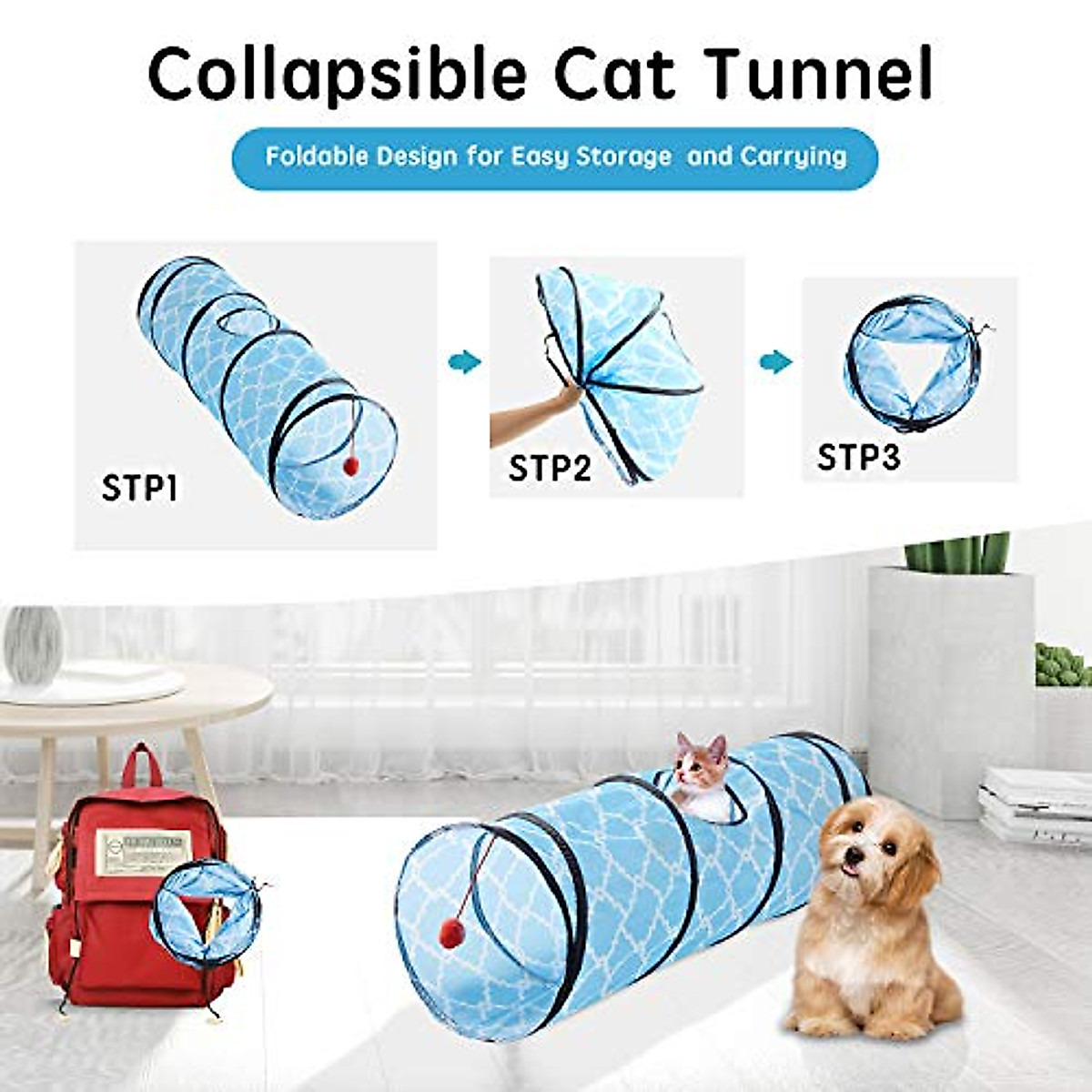 WESTERN HOME WH Cat Tunnels Tube Cat Toys, Cat Tunnel Bed Pop-up Collapsible Pet Tube Interactive Play Toy with Ball, Cat Tunnels for Indoor Cats，Great Toy for Cats & Rabbit