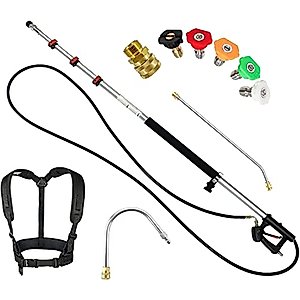 Buyplus Telescoping Pressure Washer Wand, 24 Feet Telescopic Lance with 2 Extension Wands, 1 adapters, 5 Spray Nozzle Tips and Support Belt, 4200 PSI Max Pressure