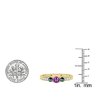 Dazzlingrock Collection Round Amethyst & Lab Created Alexandrite with White Diamond Three Stone Engagement Ring for Her in 14K Yellow Gold Size 7.5