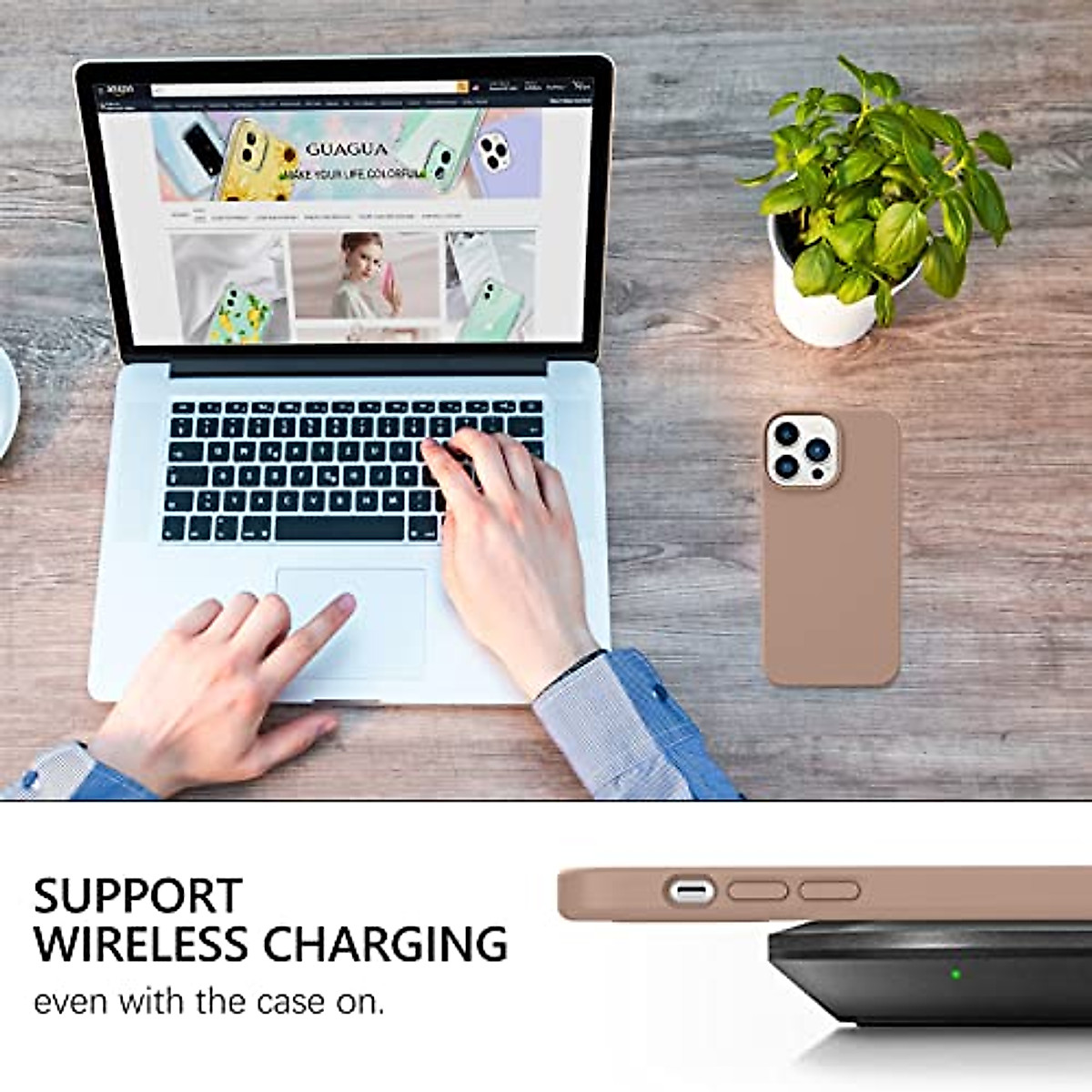 GUAGUA Compatible with iPhone 13 Pro Case 6.1 Inch Liquid Silicone Soft Gel Rubber Slim Thin Microfiber Lining Cushion Texture Cover Shockproof Protective Phone Case for iPhone 13 Pro Khaki