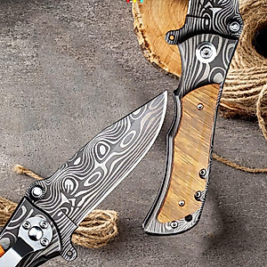 Pocket Folding Knife EDC Multitool Multifunctional Tool with Wood Handle Camping Outdoor