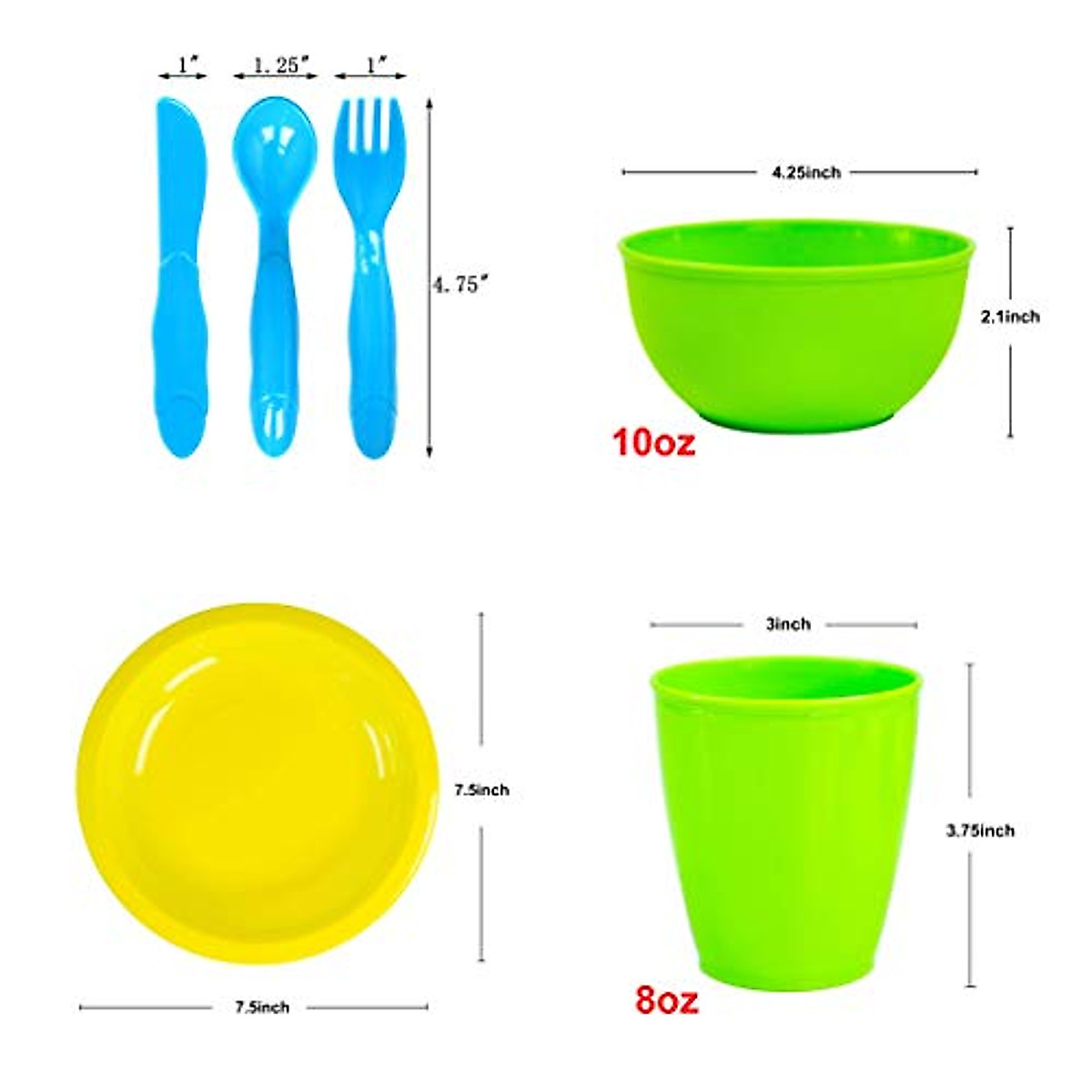 Youngever 54 pcs Plastic Kids Dinnerware Set of 9 in 9 Assorted Colors, Toddler Dining Set, Cups, Kids Plates, Kids Bowls, Flatware Set, Kids Dishes Set