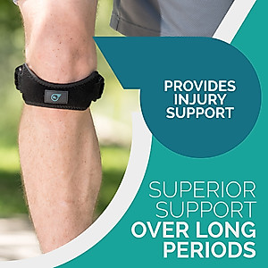 Run Forever Sports Patella Strap Knee Brace Support for Arthritis, ACL, Running, Basketball, Meniscus Tear, Sports, Athletic. Best Knee Brace for Hiking, Soccer, Volleyball & Squats (Pack Of 2, Black)