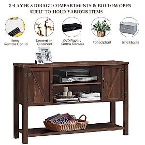 Tangkula TV Stand up to 60 Inches TVs, Modern Entertainment Center Stand with 2 Side Door Cabinets, Ample Storage Space, Multi-Functional Stand for Living Room Home Office Decor, TV Console (Brown)