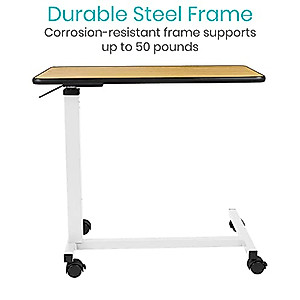 Vive Overbed Table (XL) - Hospital Bed Table - Swivel Wheel Rolling Tray - Adjustable Over Bedside Home Desk - Laptop, Reading, Eating Breakfast Cart Stand - Bedridden, Elderly (Brown)