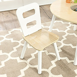 KidKraft Wooden Round Table & 2 Chair Set with Center Mesh Storage - Natural & White, Gift for Ages 3-6 23.5 x 23.5 x 17.3