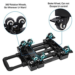 Folding Hand Truck, 500 lbs Heavy Duty Dolly Cart with six 360° Rotating Wheels, Travel carseat Stroller for Airport, Extended Platform Luggage cart with Foldable handtruck, 8.6 lbs Portable Trolley