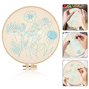 NOLITOY 2 Sets Embroidery Kit, Floral Stamped Cross Stitch Kit for Starter DIY Crafts Including Embroidery Hoops Threads Needles