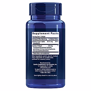 Life Extension Gamma E Mixed Tocopherols & Tocotrienols - Complete Spectrum of Vitamin E for Antioxidant Protection - Gluten-Free, Non-GMO - 60 Softgels