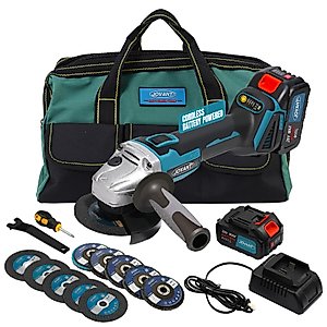 20V Cordless Angle Grinder, 4" and 4-1/2" Electric Angle Grinder Kit with 2x4.0Ah Batteries and Charger, Handle, 8500RPM Power Grinder Brushless Motor for Cutting/Sharpening/Removing Rust -JOVANT