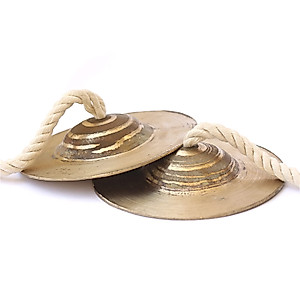 De Kulture Works Bronze Kansa Jhanjh Percussion Indian Musical Instrument Hand Made Cymbal Pair (Gold) 5 Inche Diameter