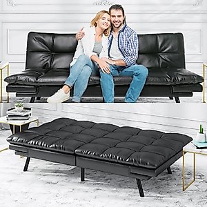 LIFERECORD Futon, Loveseat Memory Foam, Convertible Sleeper Adjustable Armrest&Backrest, Sofa Bed Couches for Bedroom, Small Spaces Sofabed, Black