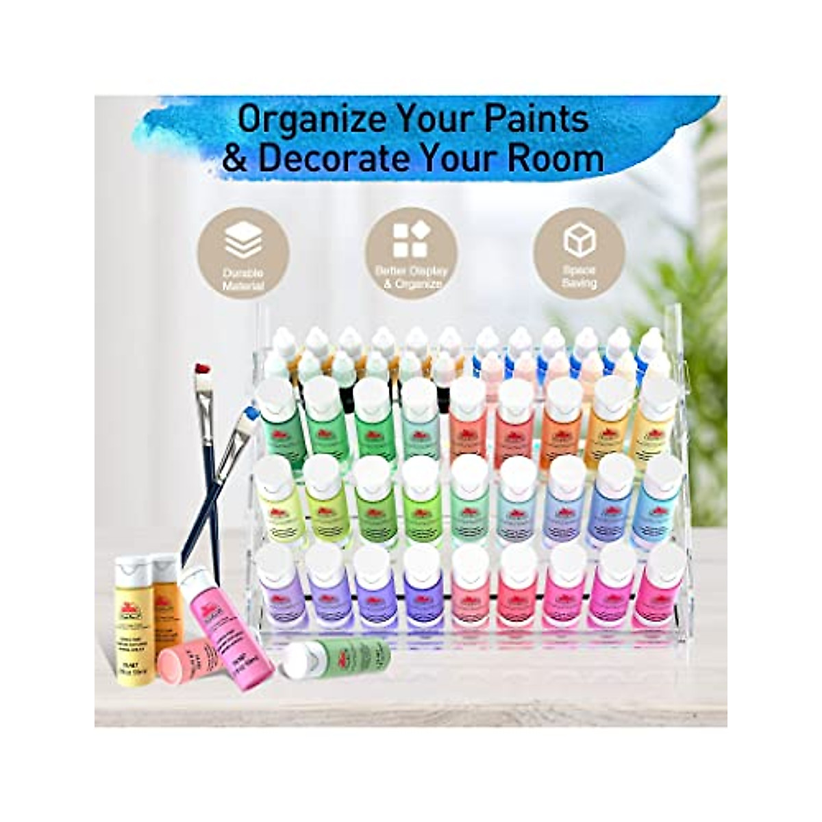 Paint Organizer for 51 Bottles Acrylic Paint, Craft Paint Storage Stand Pigment Organizer Holder Ink Bottle Stands, 2 oz Paint Rack Display Storage Oranizer