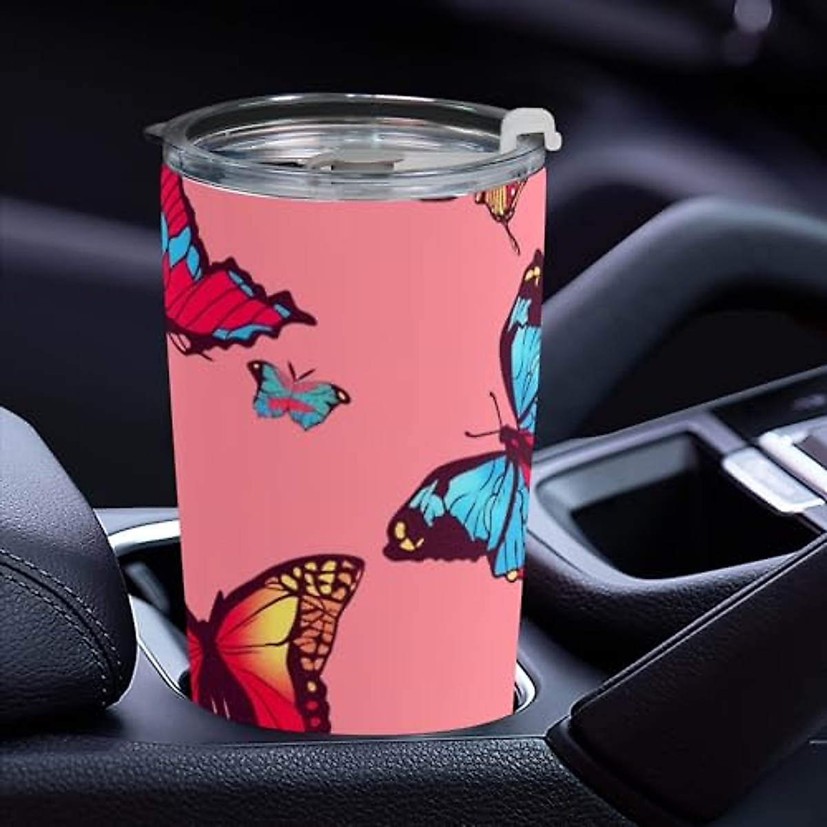 QWEUIOP 20oz Insulated Travel Coffee Mug Retro Butterfly Stainless Steel Tumbler with Lid Double Wall Vacuum Coffee Cup For Hot and Cold Drinks14055