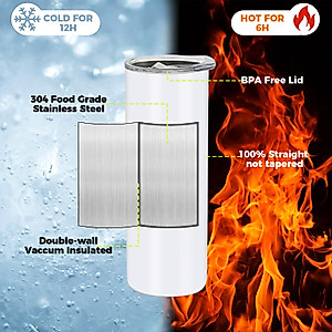 ZREGGUR 25Pack 20 oz Sublimation Blank Tumblers bulk Skinny, Stainless Steel Double Wall Insulated Straight Sublimation Cups with Lid and metal straw, Individually Box, Heat Transfer